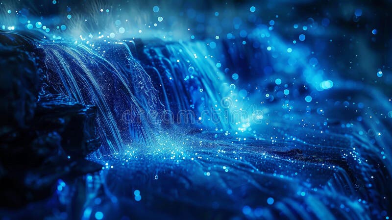 Blue Glow Particles Forming a Cascading Waterfall Effect, Creating a ...