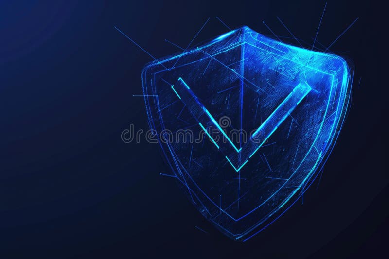 A Blue Glow Surrounds a Shield with a V Symbol, Suitable for Futuristic ...