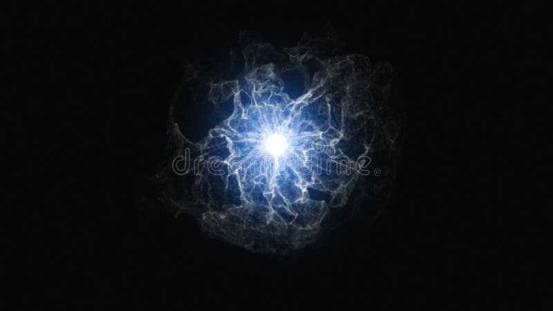 Blue Glowing Abstract Energy Ball with Fire on Black Background. Stock ...