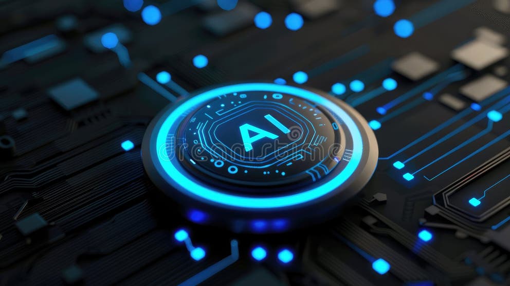Blue Glowing Ai Button AI Generated Stock Photo - Image of electronic ...