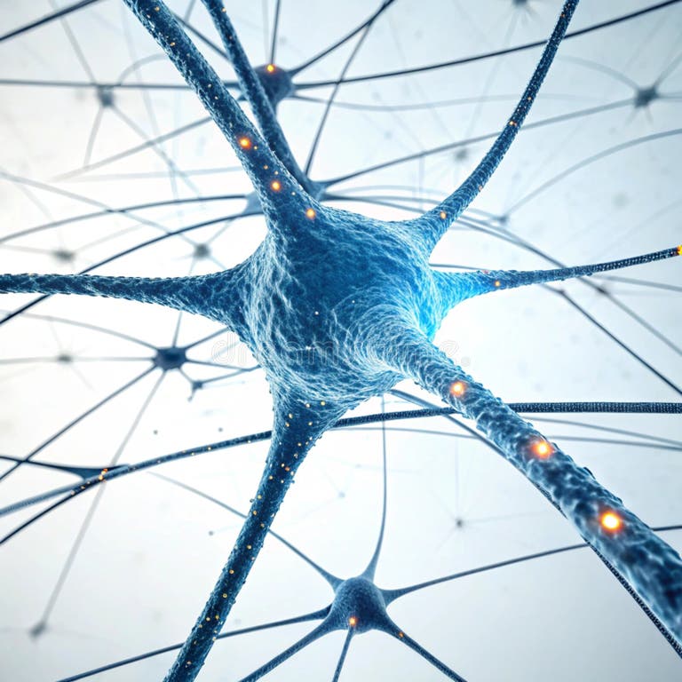 Blue Glowing AI Synapse and Artificial Neuron Stock Illustration ...