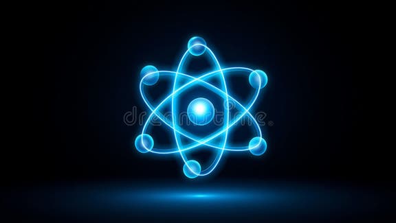 Blue Glowing Atomic Structure Symbol on Black Background Scientific ...