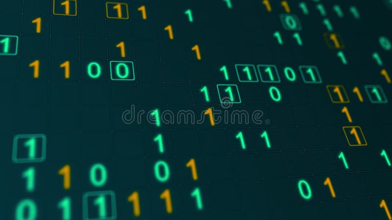 Blue Glowing Binary Matrix on a Grid. Bokeh Effect, Horizontal ...