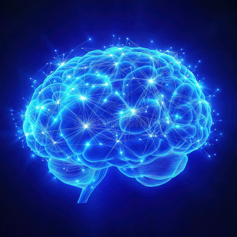 Blue Glowing Brain Illustration Shows Complex Network Connections ...