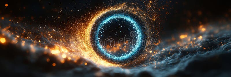 Blue Glowing Circle on a Futuristic Particles Background. Technology or ...