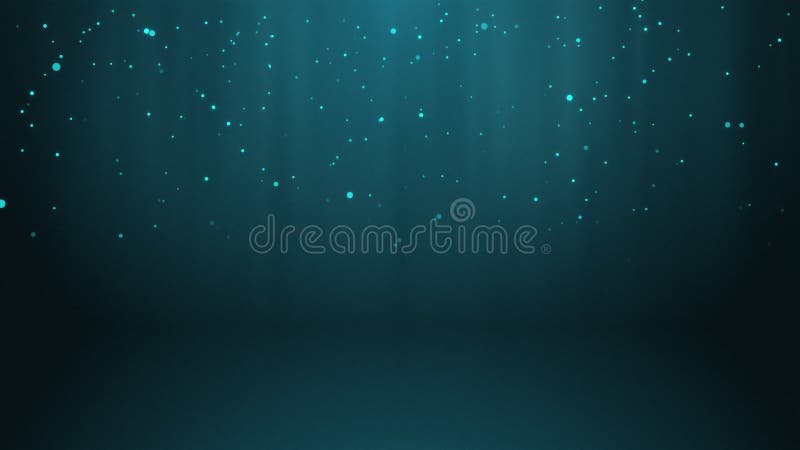 Blue Glowing Circles Particles Falling in the Air and Light Rays at the ...