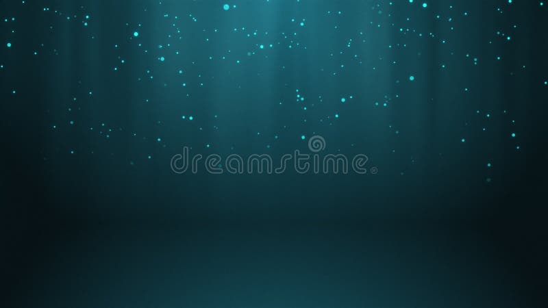 Blue Glowing Circles Particles Falling in the Air and Light Rays at the ...