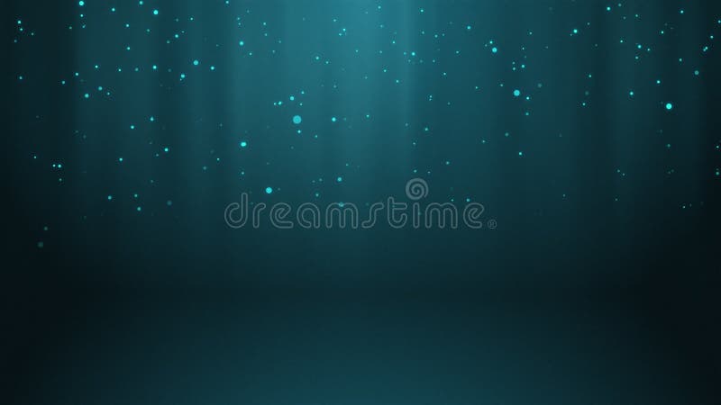 Blue Glowing Circles Particles Falling in the Air and Light Rays at the ...