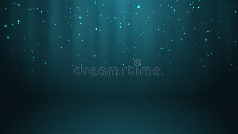 Blue Glowing Circles Particles Falling in the Air and Light Rays at the ...