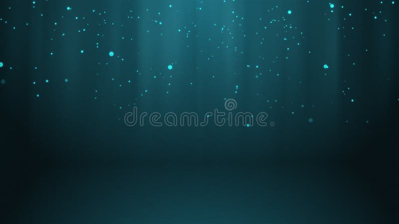 Blue Glowing Circles Particles Falling in the Air and Light Rays at the ...