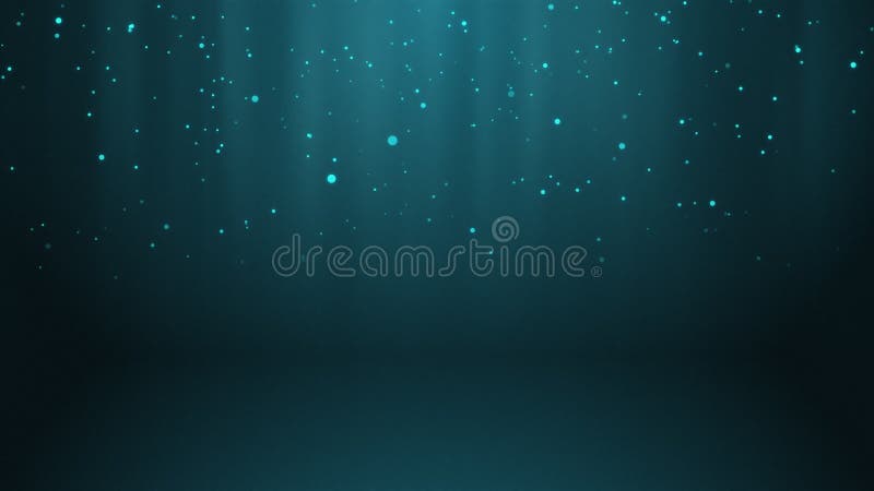 Blue Glowing Circles Particles Falling in the Air and Light Rays at the ...