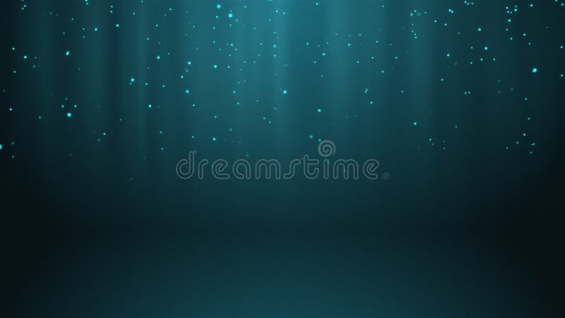 Blue Glowing Circles Particles Falling in the Air and Light Rays at the ...