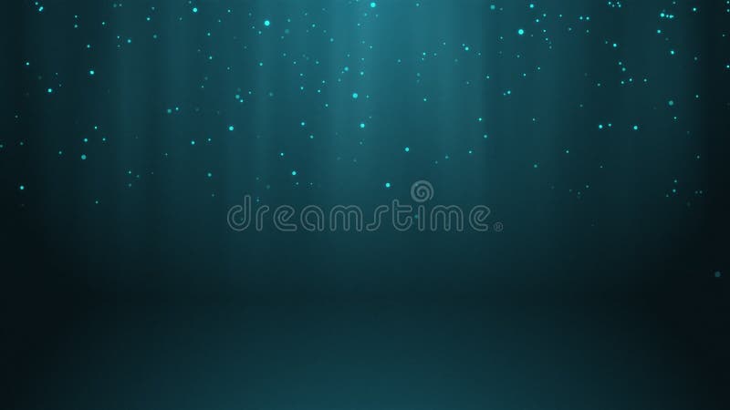 Blue Glowing Circles Particles Falling in the Air and Light Rays at the ...