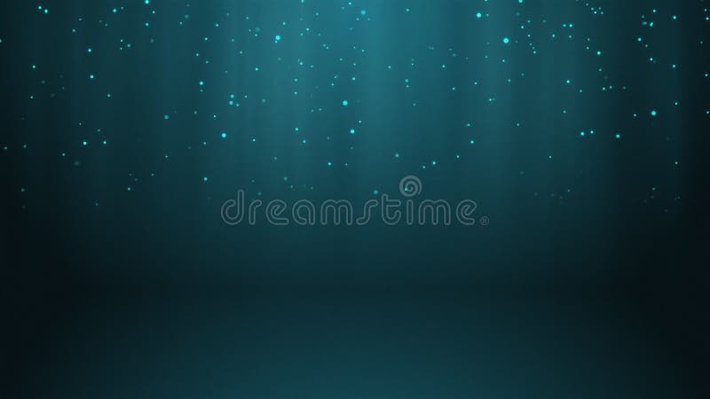 Blue Glowing Circles Particles Falling in the Air and Light Rays at the ...