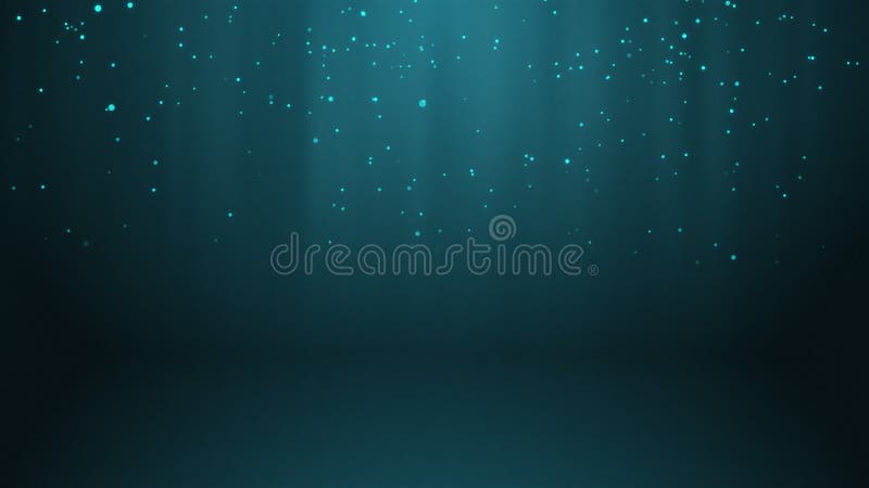 Blue Glowing Circles Particles Falling in the Air and Light Rays at the ...