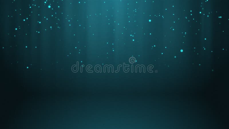 Blue Glowing Circles Particles Falling in the Air and Light Rays at the ...