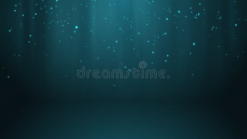 Blue Glowing Circles Particles Falling in the Air and Light Rays at the ...