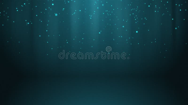 Blue Glowing Circles Particles Falling in the Air and Light Rays at the ...