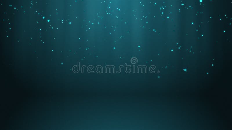 Blue Glowing Circles Particles Falling in the Air and Light Rays at the ...