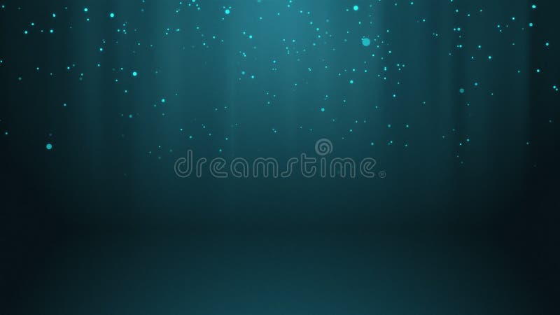 Blue Glowing Circles Particles Falling in the Air and Light Rays at the ...