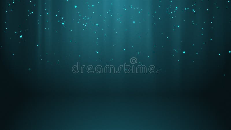 Blue Glowing Circles Particles Falling in the Air and Light Rays at the ...