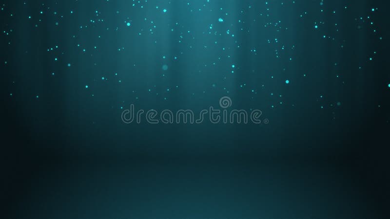 Blue Glowing Circles Particles Falling in the Air and Light Rays at the ...