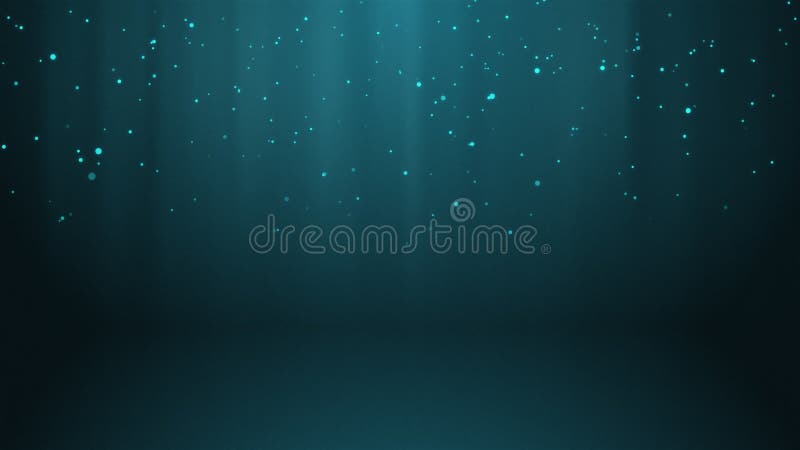 Blue Glowing Circles Particles Falling in the Air and Light Rays at the ...