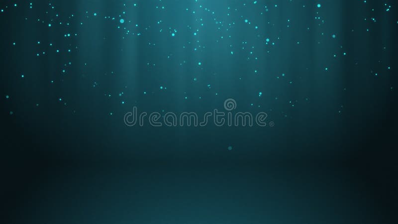 Blue Glowing Circles Particles Falling in the Air and Light Rays at the ...