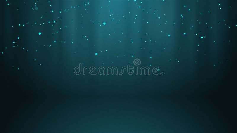 Blue Glowing Circles Particles Falling in the Air and Light Rays at the ...