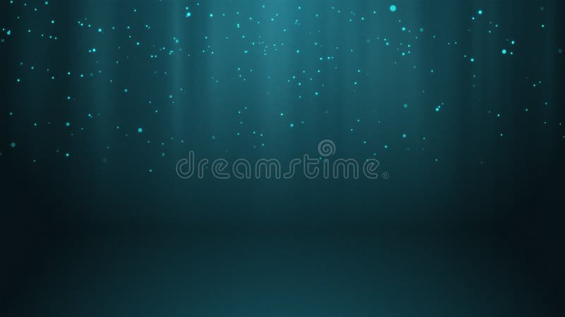 Blue Glowing Circles Particles Falling in the Air and Light Rays at the ...