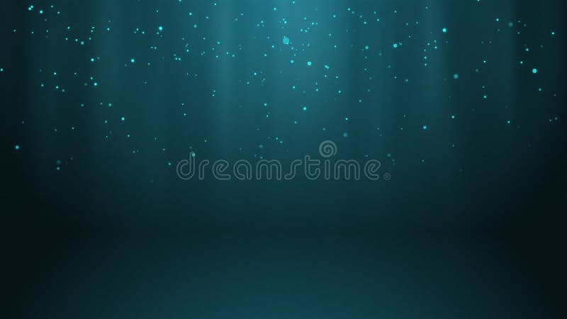 Blue Glowing Circles Particles Falling in the Air and Light Rays at the ...