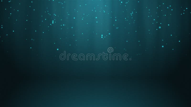 Blue Glowing Circles Particles Falling in the Air and Light Rays at the ...