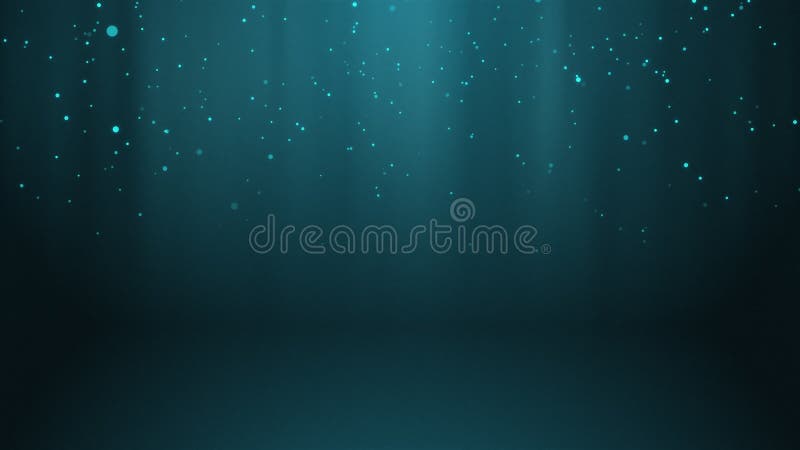 Blue Glowing Circles Particles Falling in the Air and Light Rays at the ...