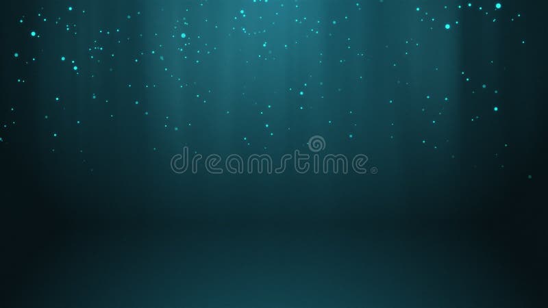 Blue Glowing Circles Particles Falling in the Air and Light Rays at the ...