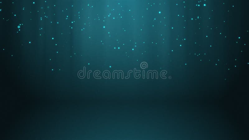 Blue Glowing Circles Particles Falling in the Air and Light Rays at the ...