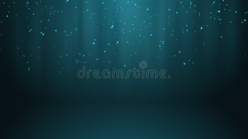 Blue Glowing Circles Particles Falling in the Air and Light Rays at the ...