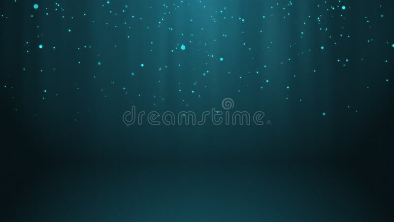 Blue Glowing Circles Particles Falling in the Air and Light Rays at the ...