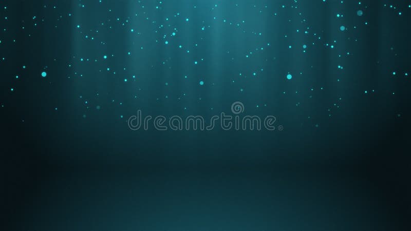 Blue Glowing Circles Particles Falling in the Air and Light Rays at the ...