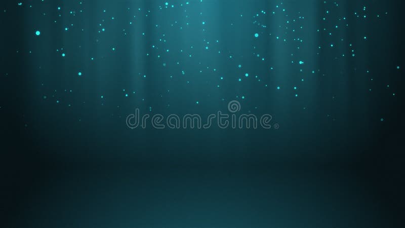 Blue Glowing Circles Particles Falling in the Air and Light Rays at the ...