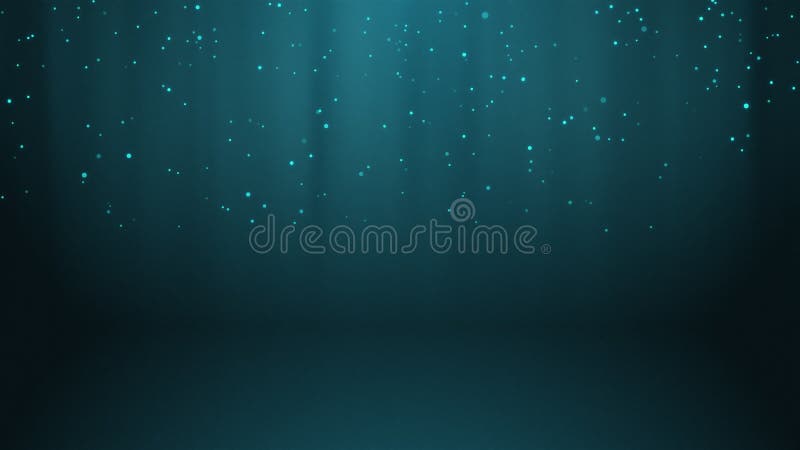 Blue Glowing Circles Particles Falling in the Air and Light Rays at the ...