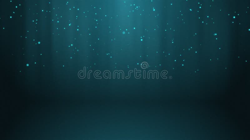 Blue Glowing Circles Particles Falling in the Air and Light Rays at the ...