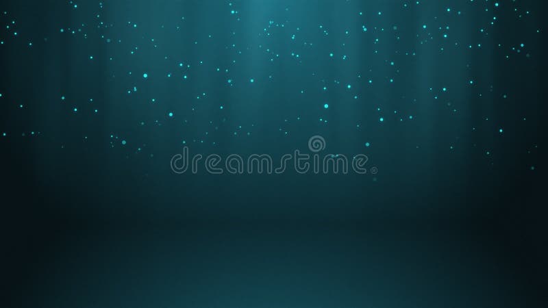 Blue Glowing Circles Particles Falling in the Air and Light Rays at the ...