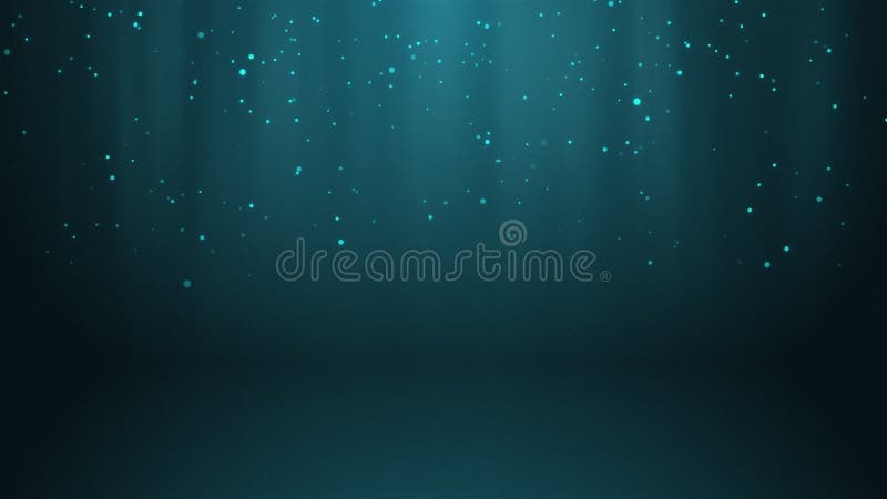 Blue Glowing Circles Particles Falling in the Air and Light Rays at the ...