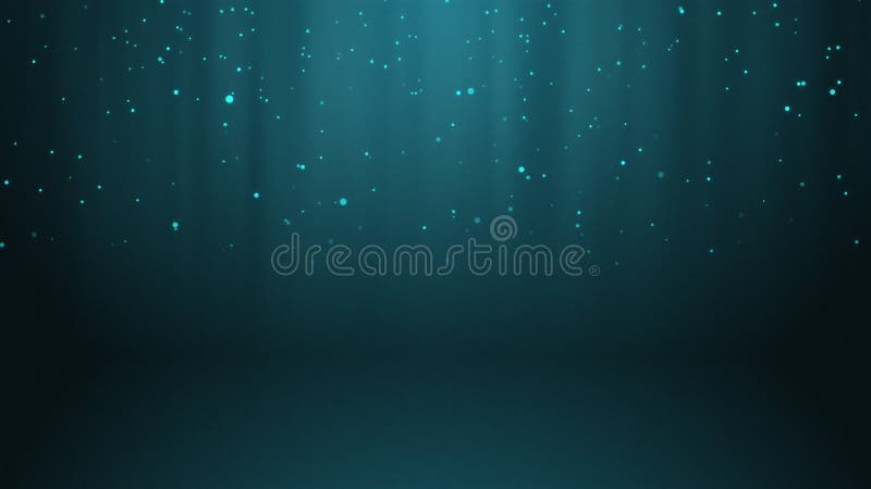 Blue Glowing Circles Particles Falling in the Air and Light Rays at the ...