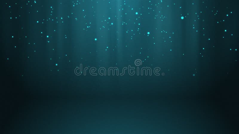 Blue Glowing Circles Particles Falling in the Air and Light Rays at the ...