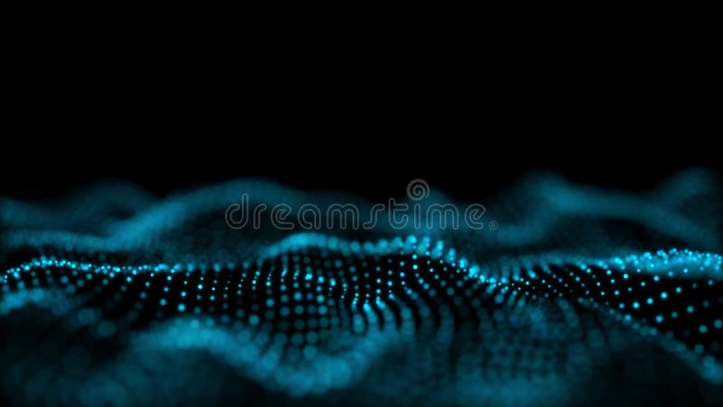 Blue Glowing Circles Particles Wave at the Bottom of a Black Abstract ...