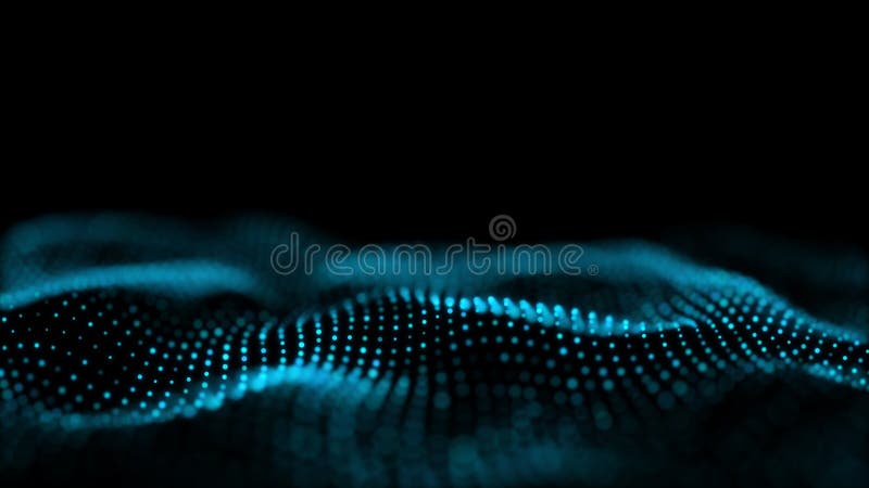Blue Glowing Circles Particles Wave at the Bottom of a Black Abstract ...