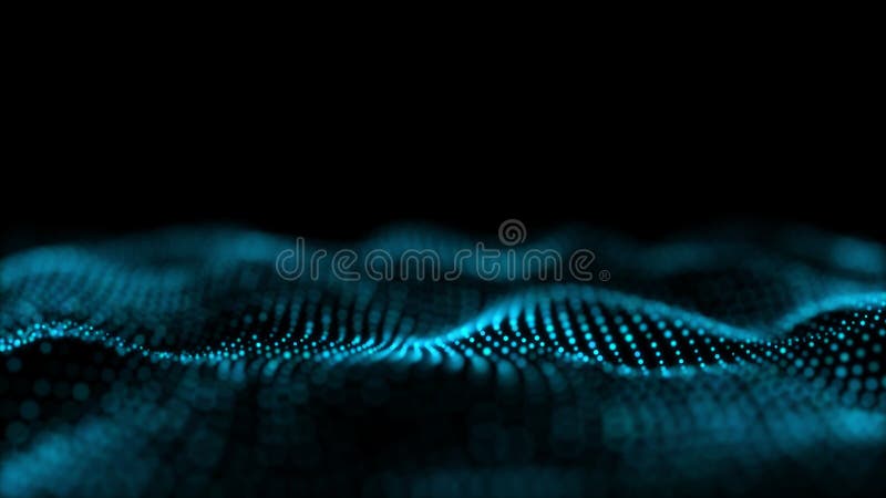 Blue Glowing Circles Particles Wave at the Bottom of a Black Abstract ...