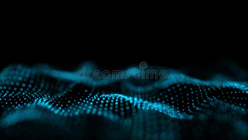 Blue Glowing Circles Particles Wave at the Bottom of a Black Abstract ...