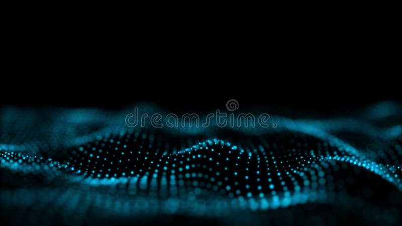 Blue Glowing Circles Particles Wave at the Bottom of a Black Abstract ...